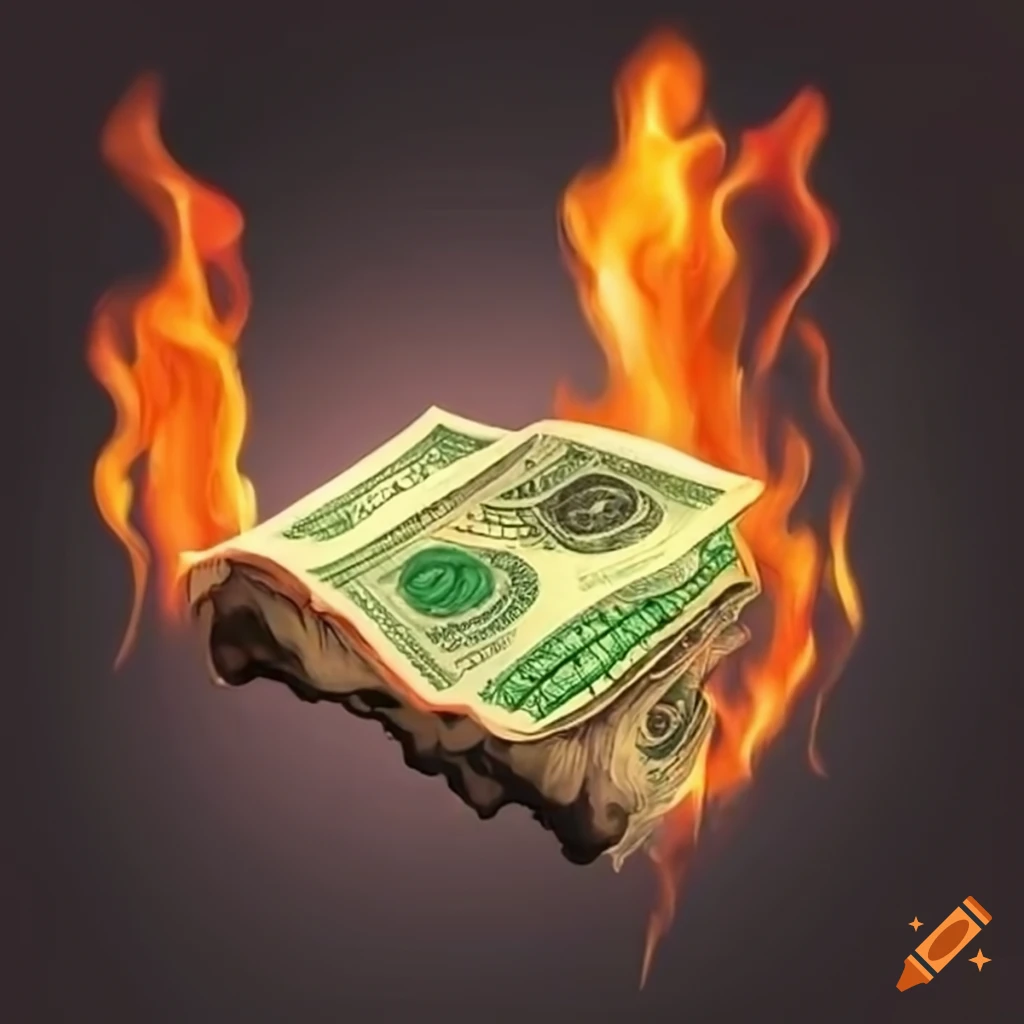 Painting of burning money on Craiyon