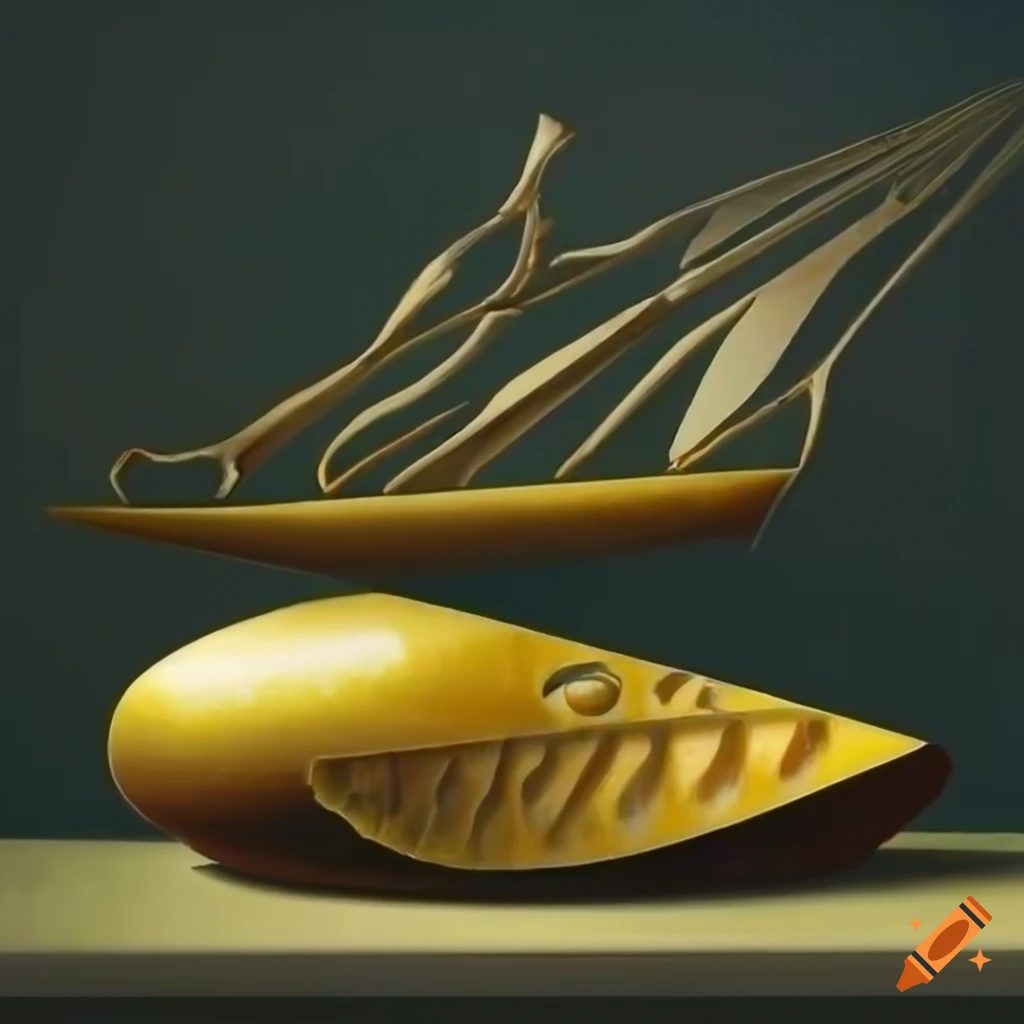 Surreal painting of a cheese lute