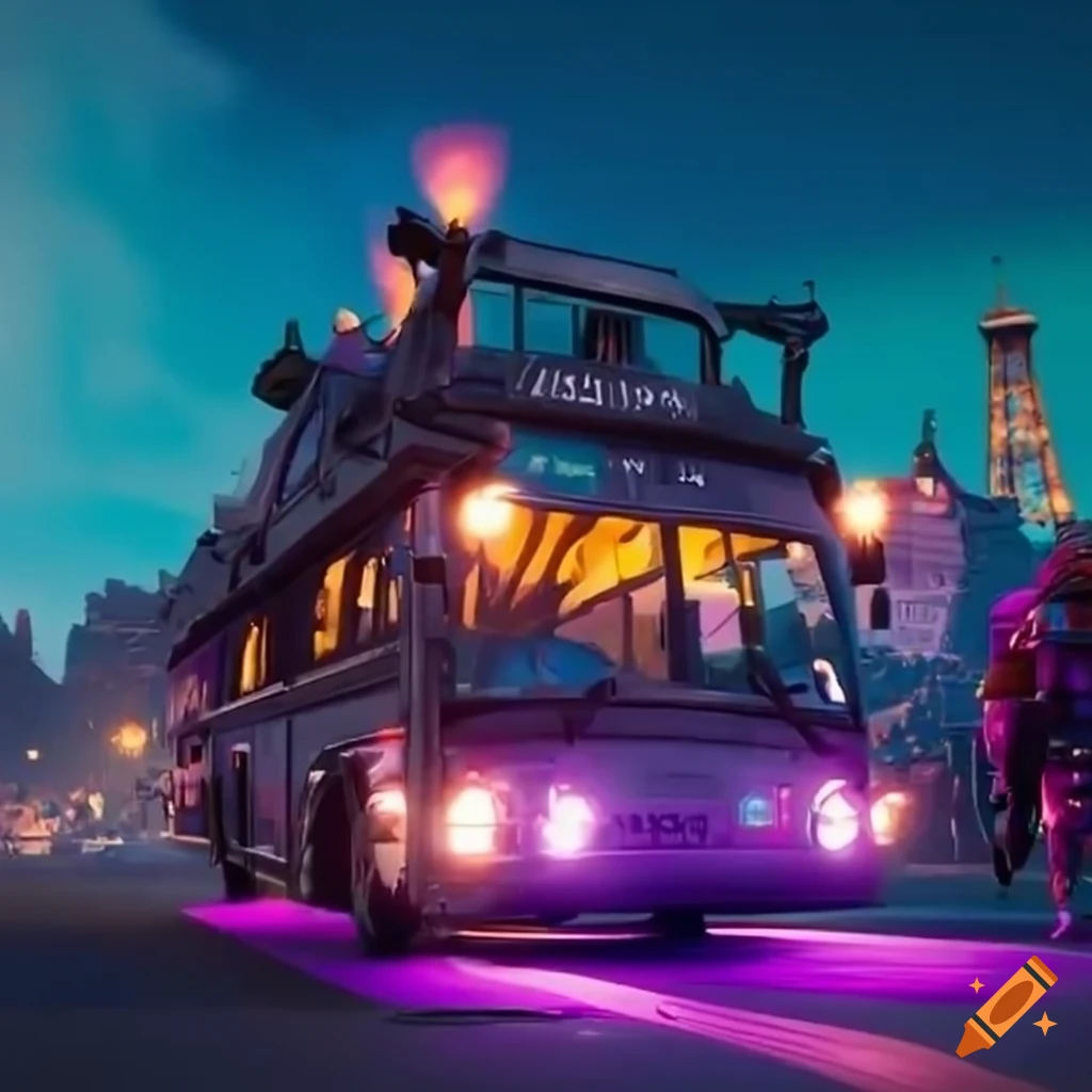 Image of the fortnite battle bus in paris on Craiyon