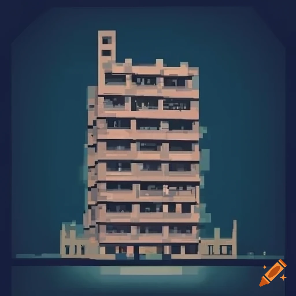2d pixel art of an old abandoned destroyed building in apocalyptic ...