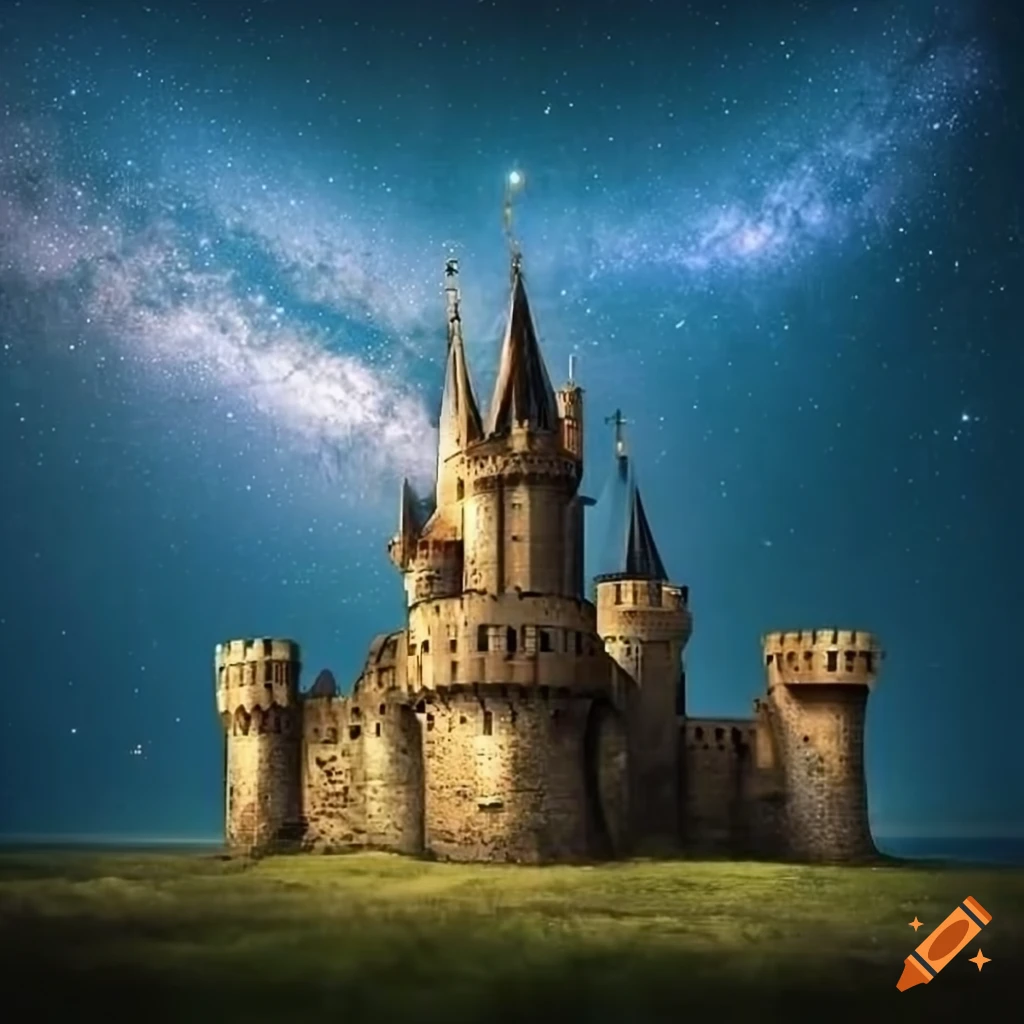 Gothic steampunk castle with milky way background