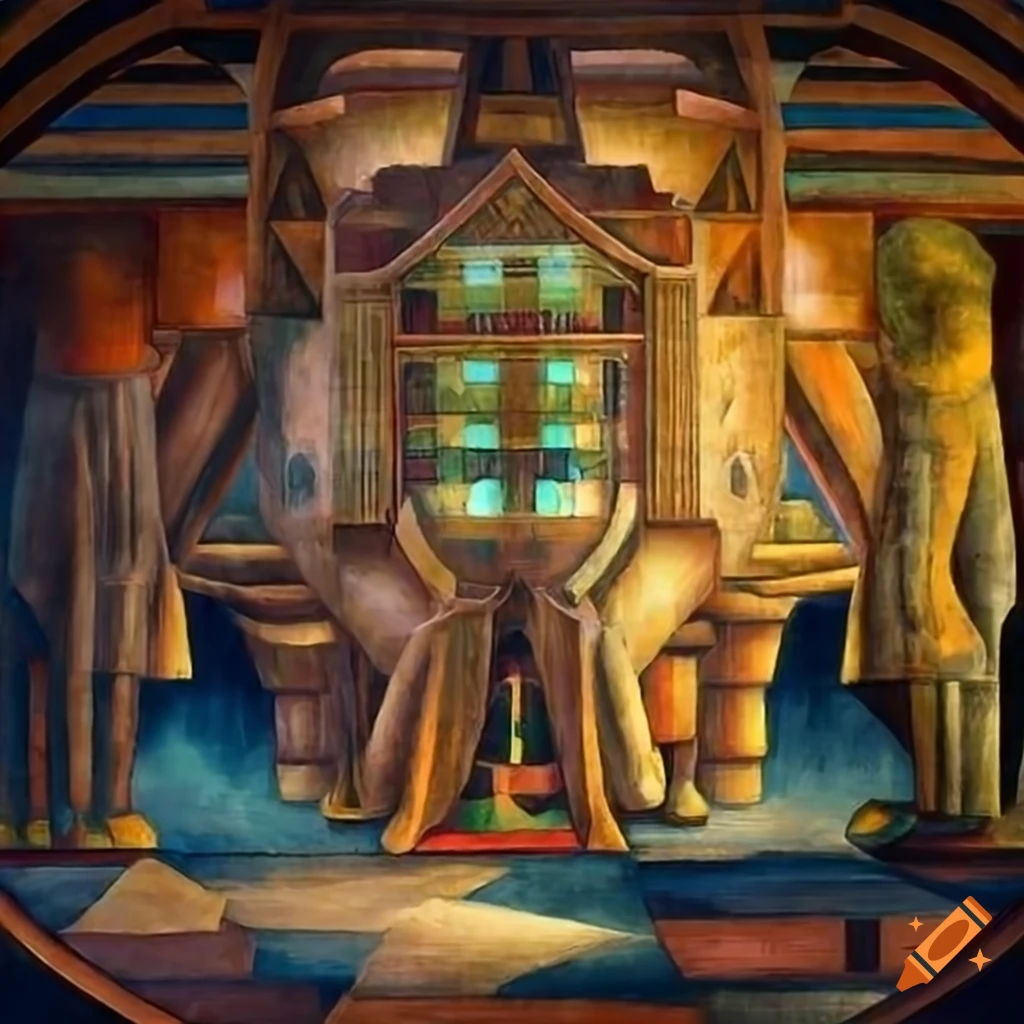 Wide view of a futuristic mural inspired by "the time machine" on Craiyon