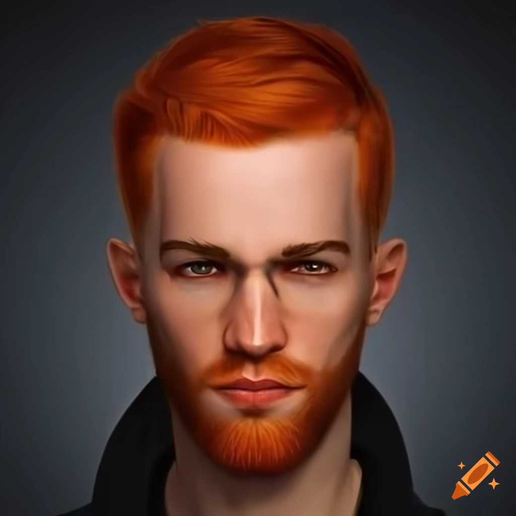 Portrait of a man with orange beard and short hair on Craiyon