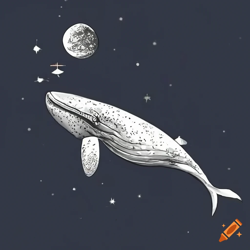 Cartoon gray whale in space on Craiyon