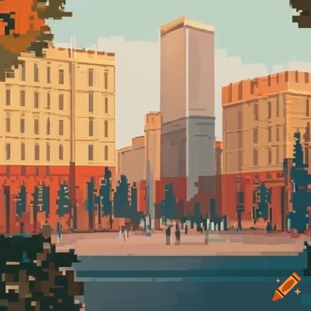 Pixel art scene of a soviet square in 1970s on Craiyon