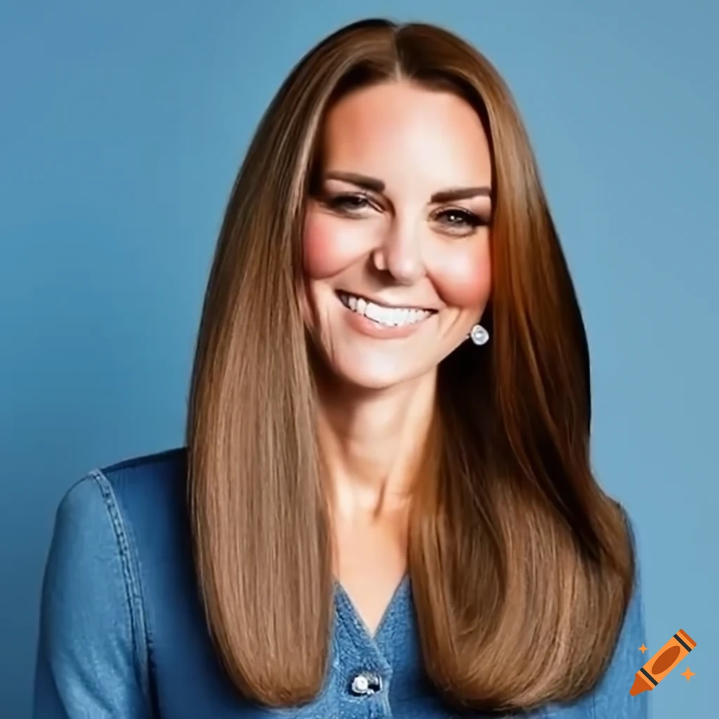 Kate middleton in a denim shirt and straight hair