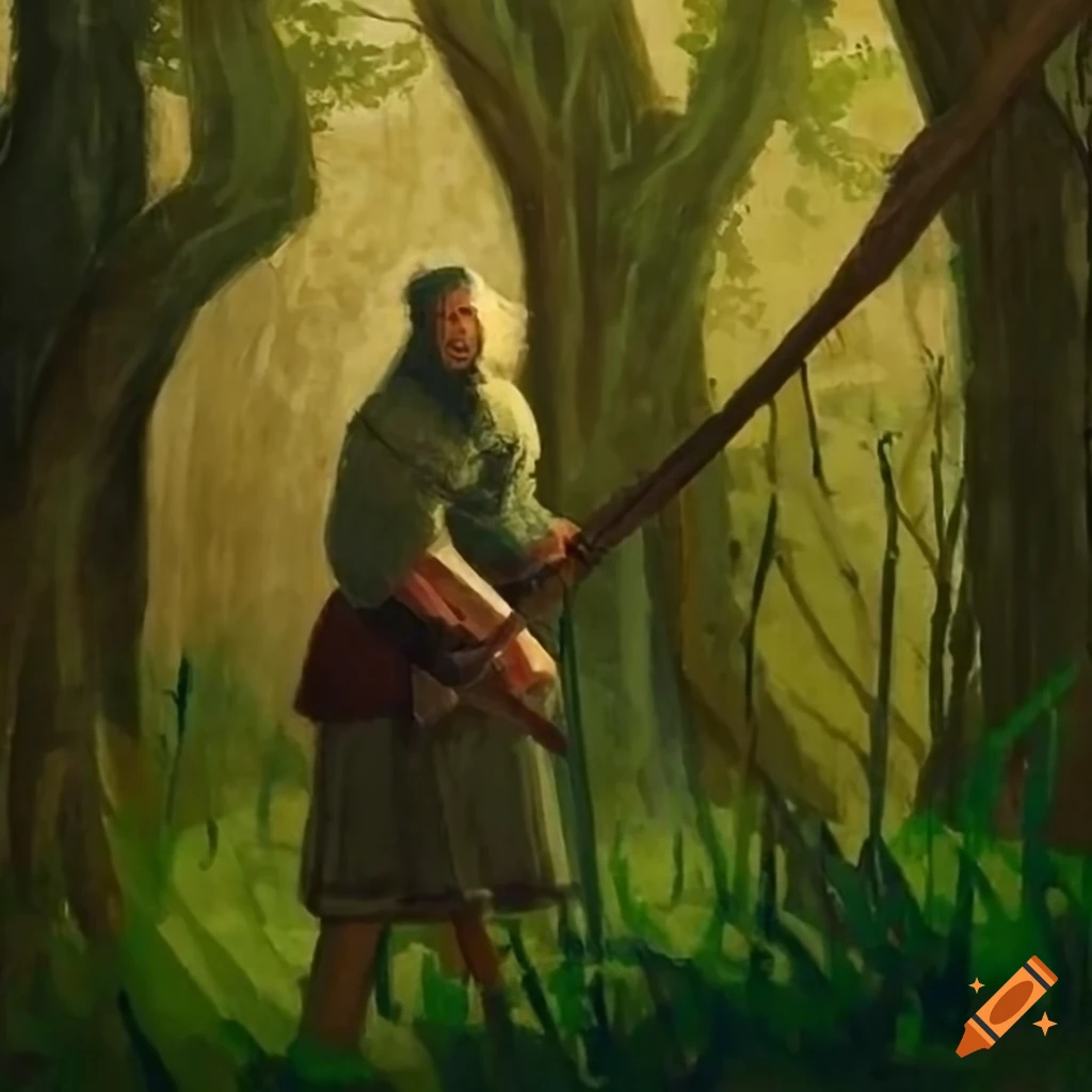 Medieval forest scene in william turner style