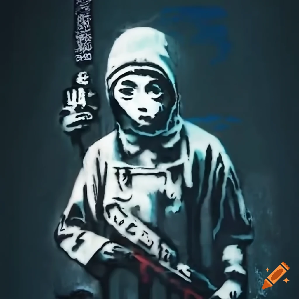 Banksy-inspired street art of a triad gang in taiwan on Craiyon