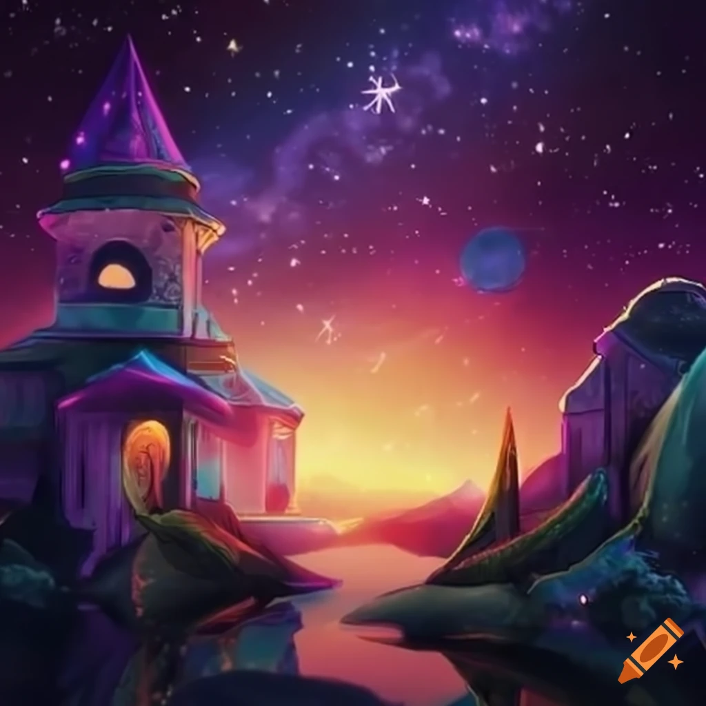 Illustration of Serene Sparkle's celestial home in the skies on Craiyon