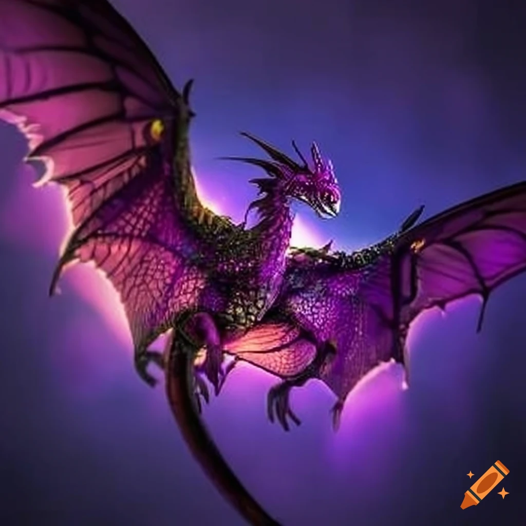 Magnificent Purple Dragon With Spread Wings