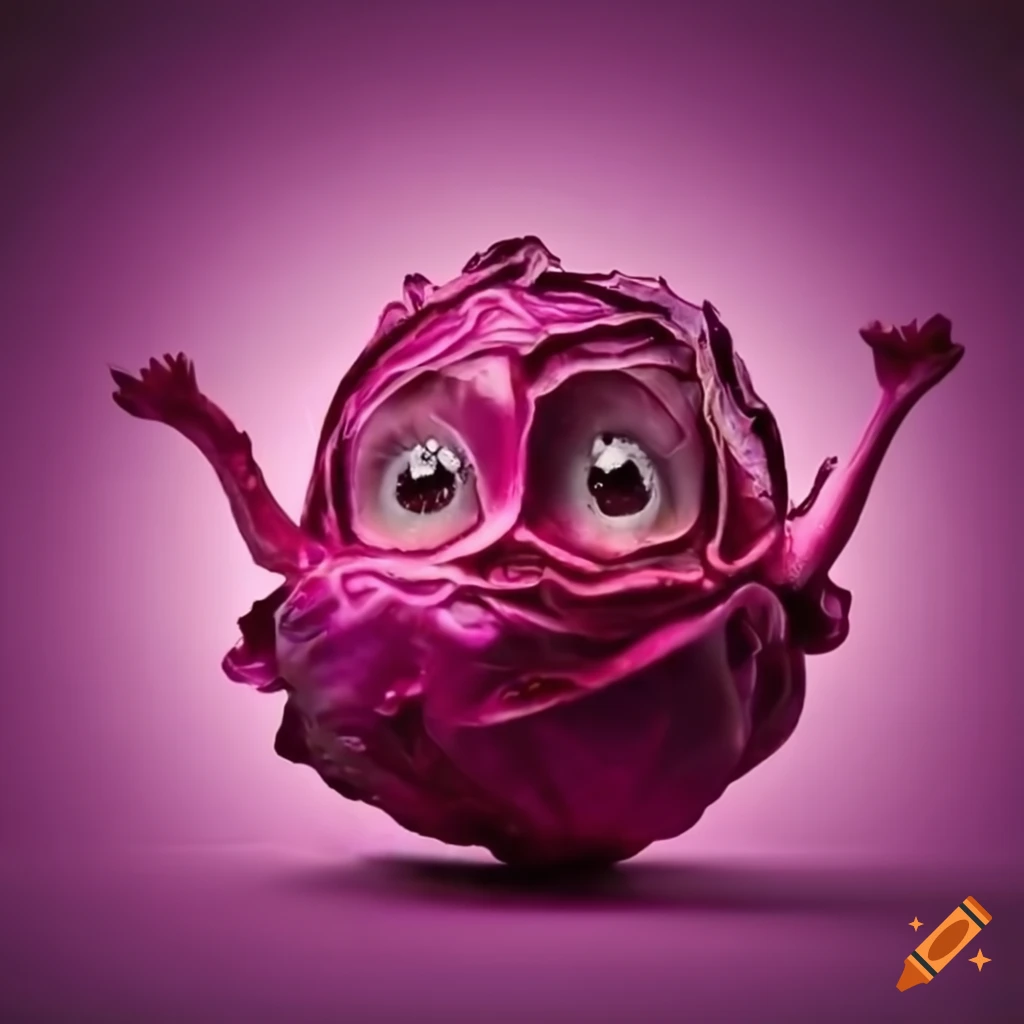 Cute baby surrounded by red cabbage