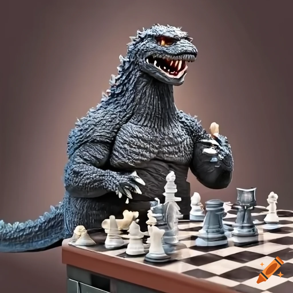 Godzilla playing chess on Craiyon