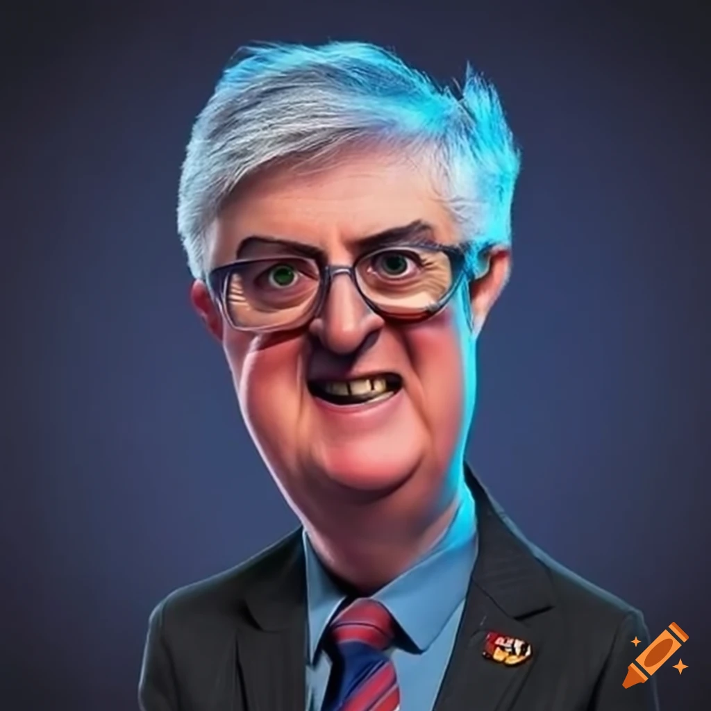 Cartoon illustration of mark drakeford and a 20mph sign