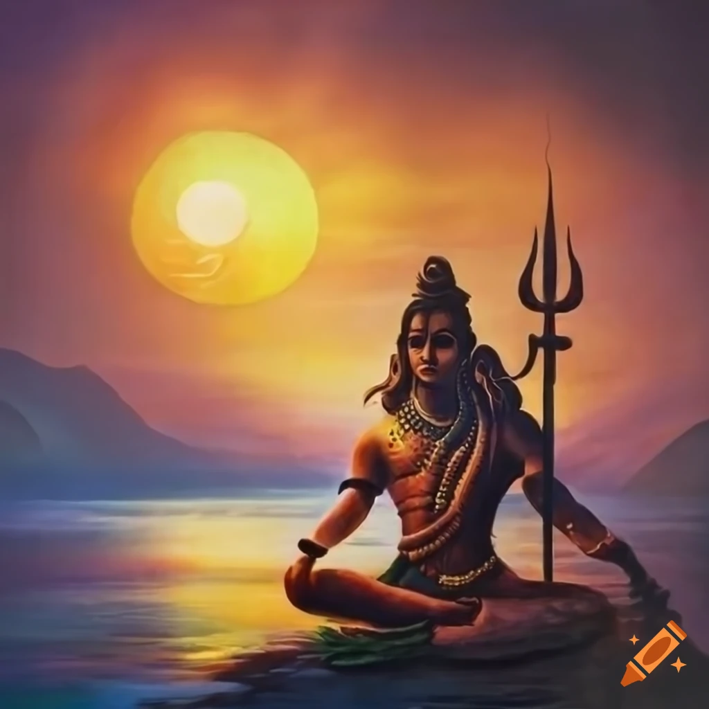 Renaissance painting of shiva at sunrise on a mountain on Craiyon