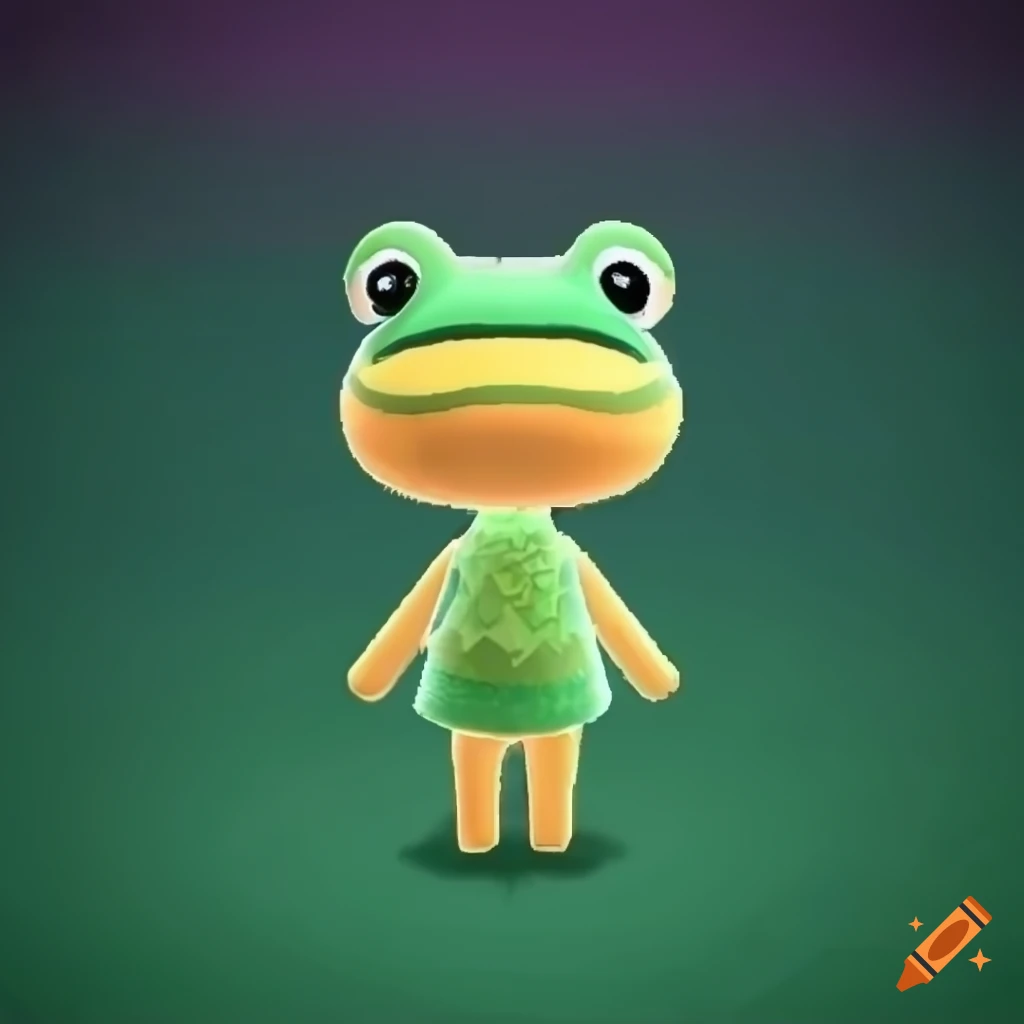 Animal crossing frog with yellow feathers and blue eyes