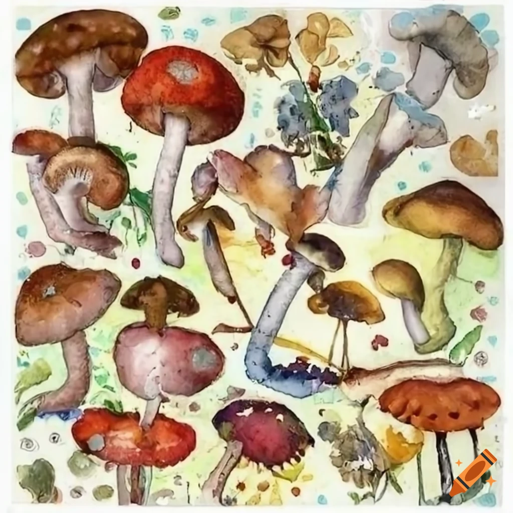Mosaic of different types of common fungi