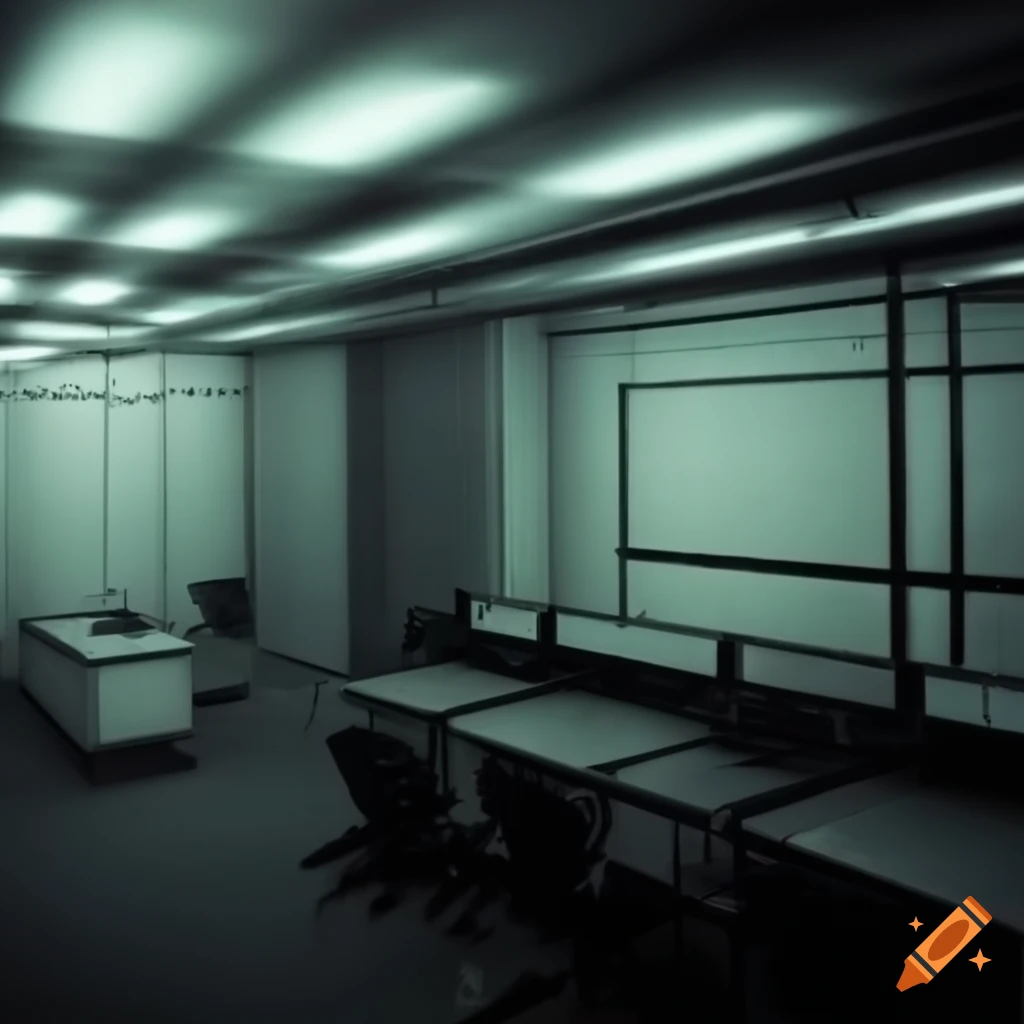 Dark and gloomy brutalist rooms with a giant computer on Craiyon