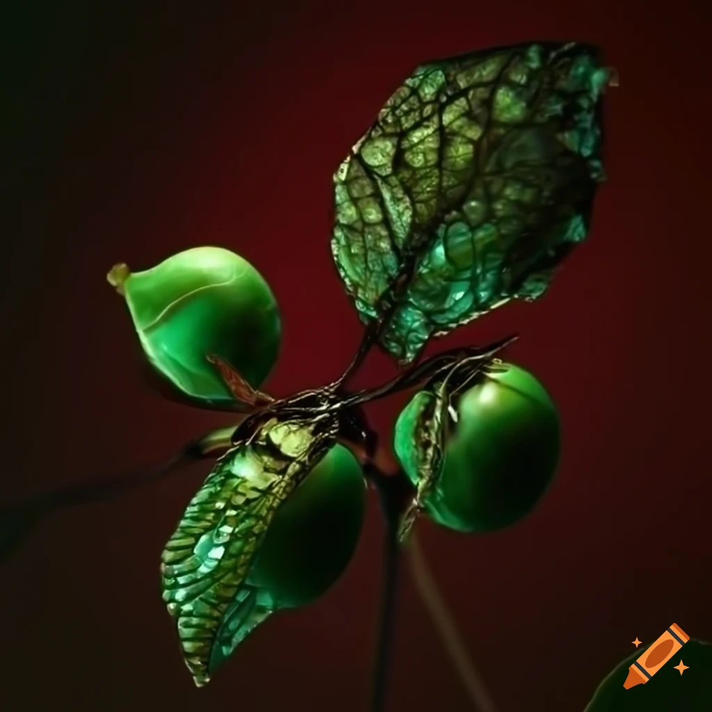Realistic depiction of cybernetic leaf and berries