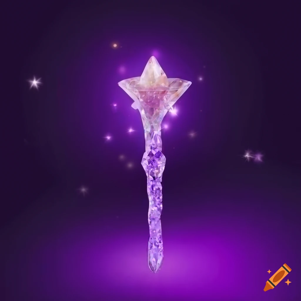 Purple crystal fairy wand with sparkling star on Craiyon