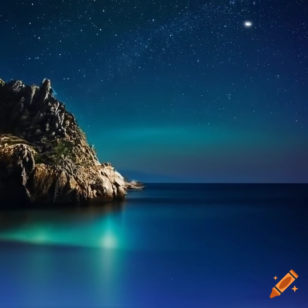 Capraia island in tuscan archipelago under starry sky