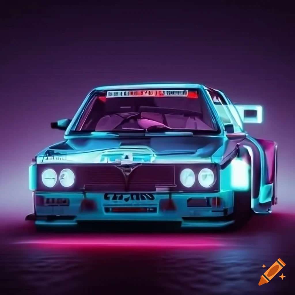 Highly detailed render of a vintage sports car with neon lights on Craiyon
