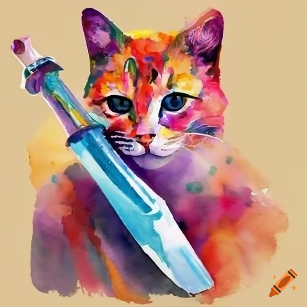 Cat holding a sword on Craiyon