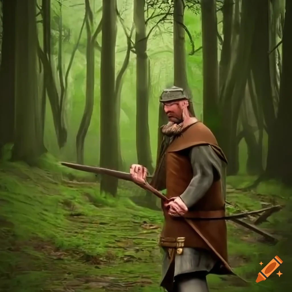 Medieval forester working in a forest on Craiyon