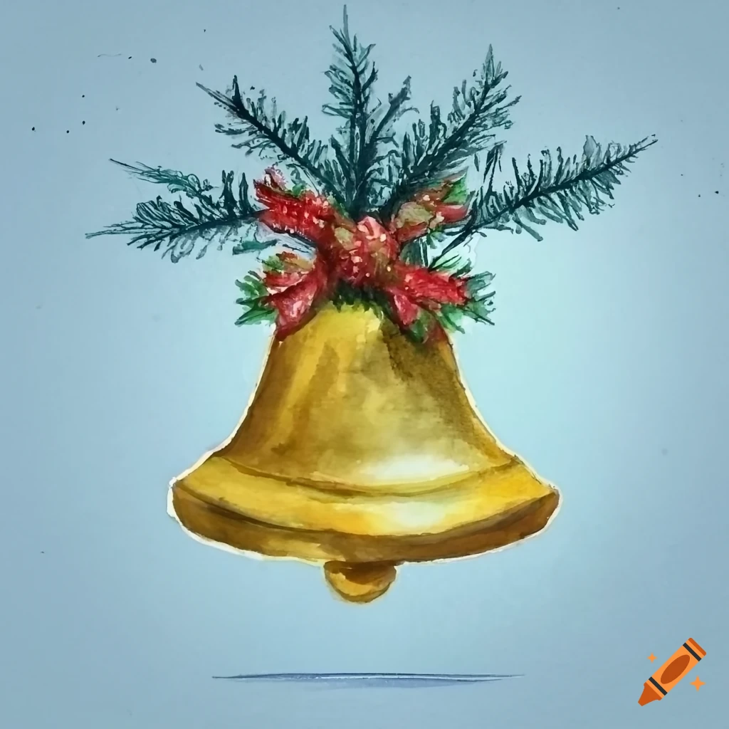 Watercolor painting of Christmas bells in the snow on Craiyon