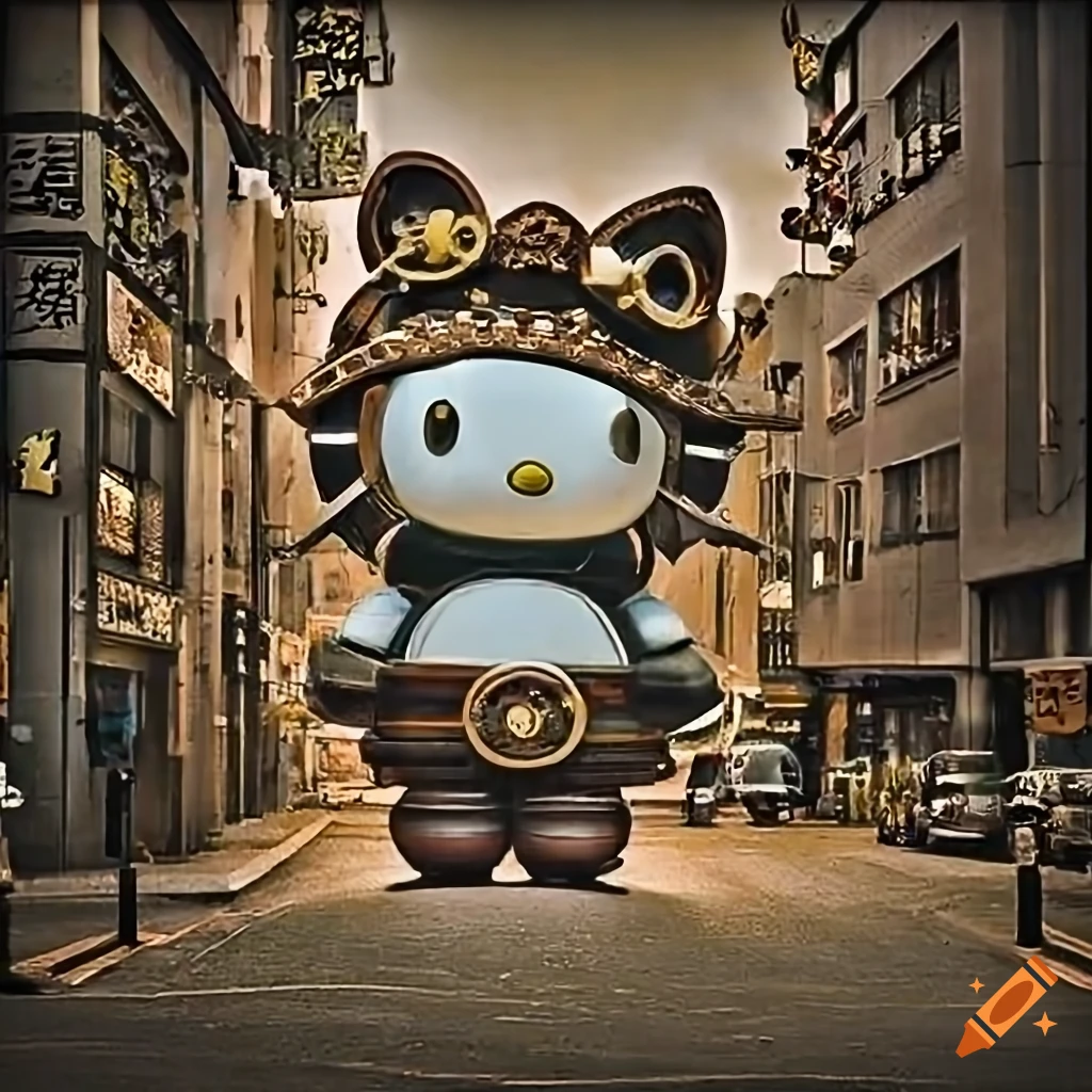 Hyper realistic photo of a steampunk Hello Kitty in Tokyo on Craiyon