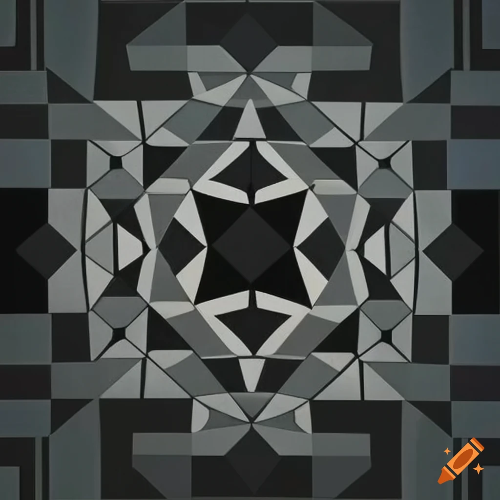 Penrose geometric paradox in black and white on Craiyon