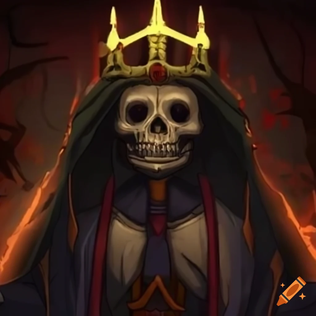 Image of a skeleton king in a dungeon on Craiyon