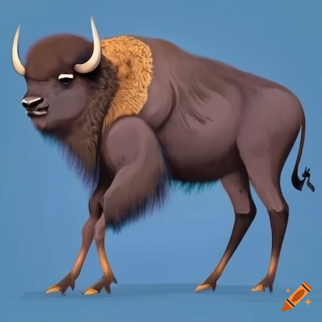 Side view of a bison on a blue background on Craiyon