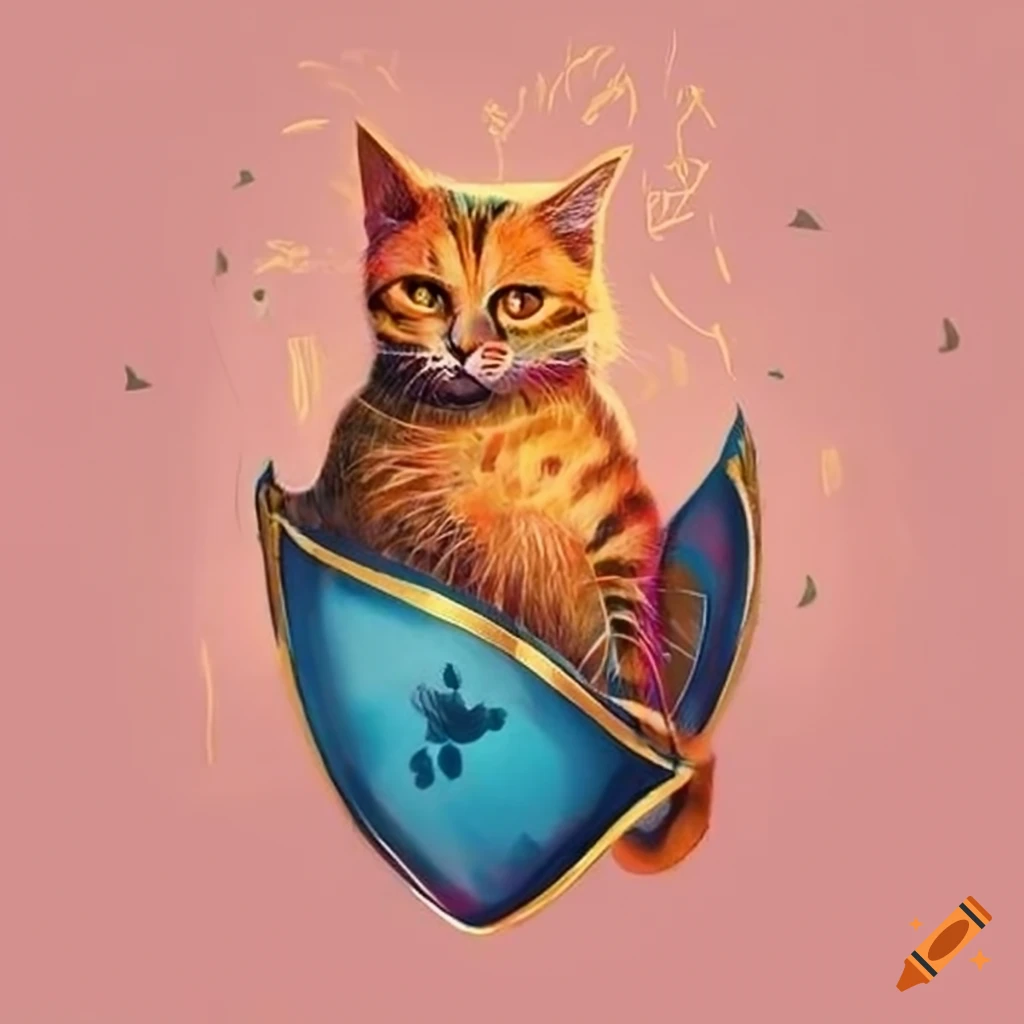 Colorful cat with a shield