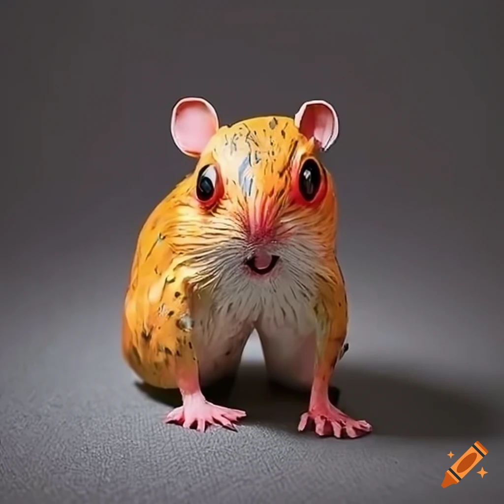 Cheese sculpture of a gerbil with red eyes on Craiyon