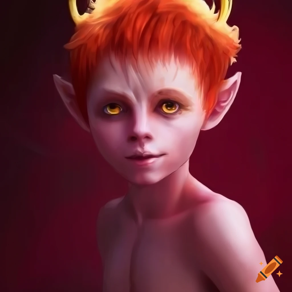Illustration of a pink-skinned fantasy creature with yellow and orange ...