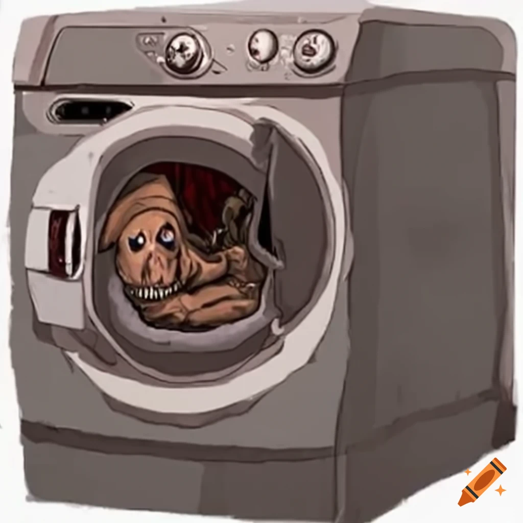 Humorous image of a washing machine resembling a mimic creature