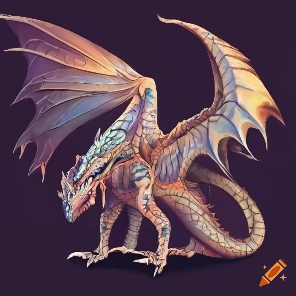 Side view of a detailed dragon illustration on Craiyon