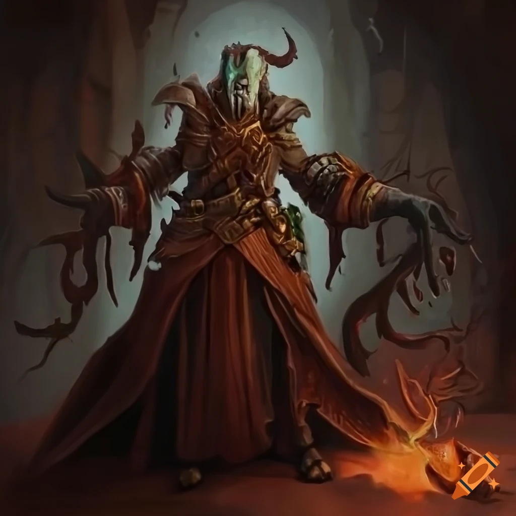 Highly detailed illustration of a warforged warlock casting a spell on ...