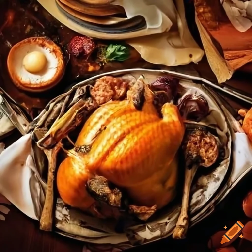 Thanksgiving leftovers in a messy kitchen on Craiyon