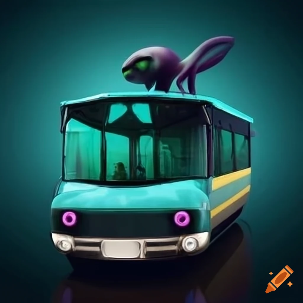 Bus with an alien on the roof on Craiyon