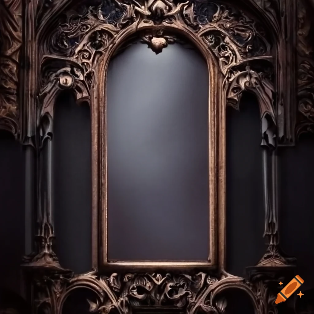 Ornate gothic picture frame with blank screen