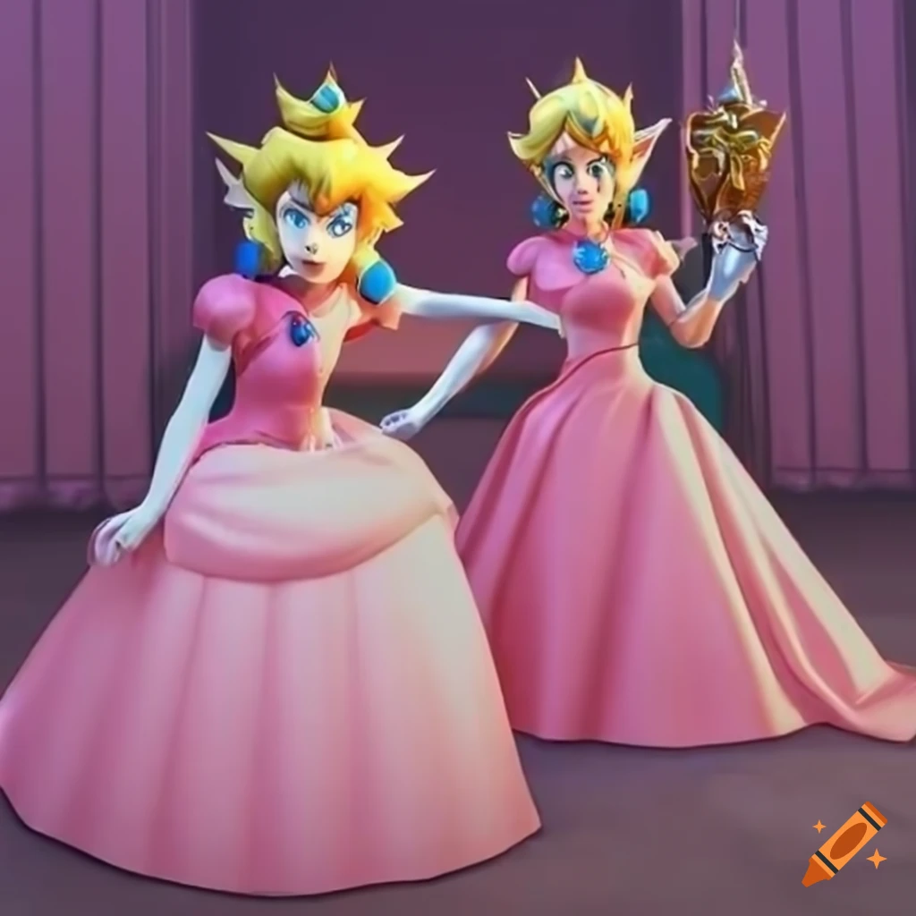 Princess Peach and Link in matching outfits on Craiyon
