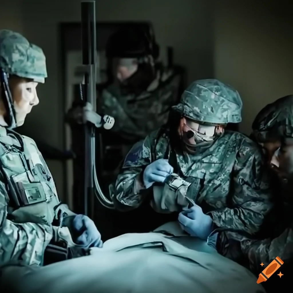 Army officers and doctors working together in a hospital
