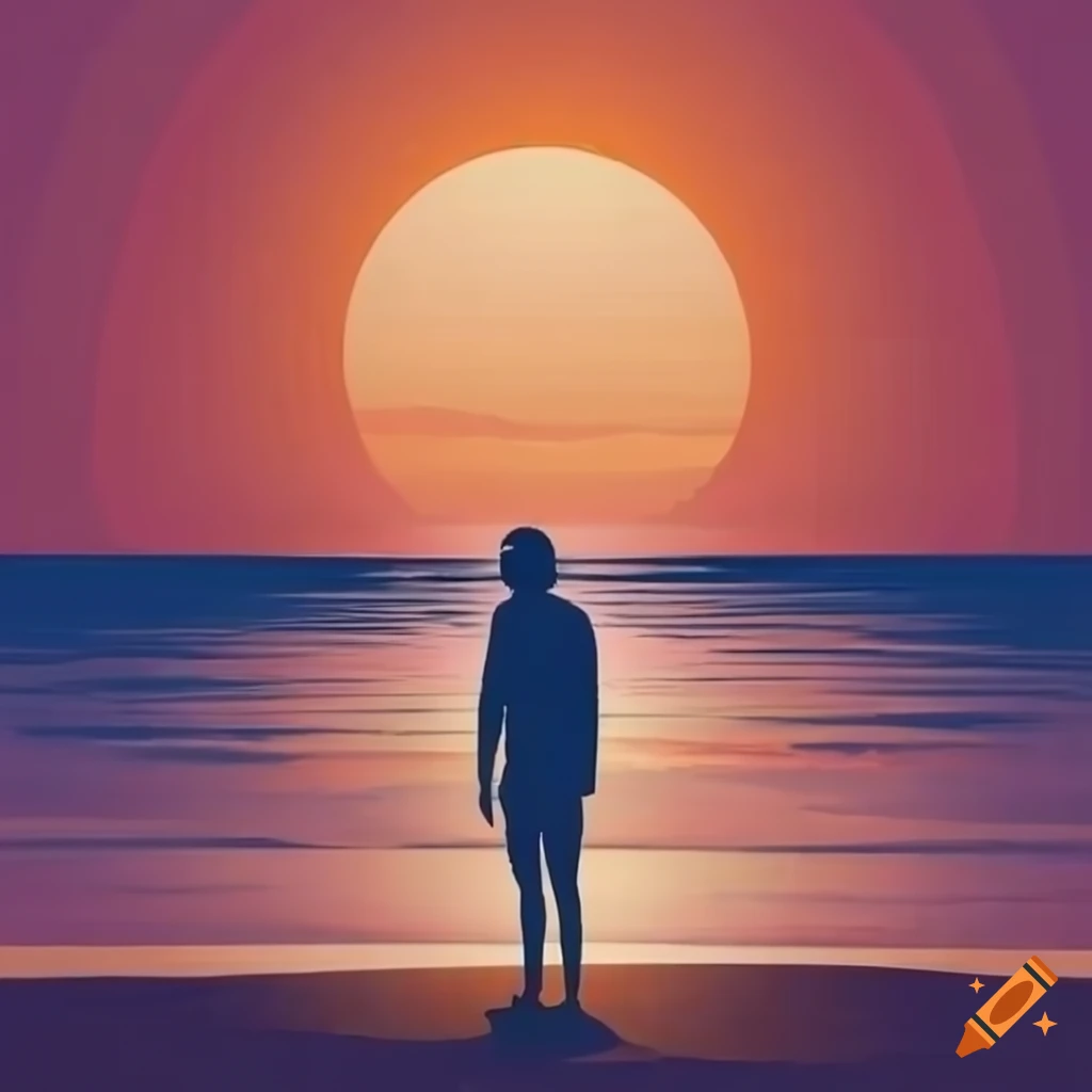 Man Embracing The Sunset On A Beach On Craiyon