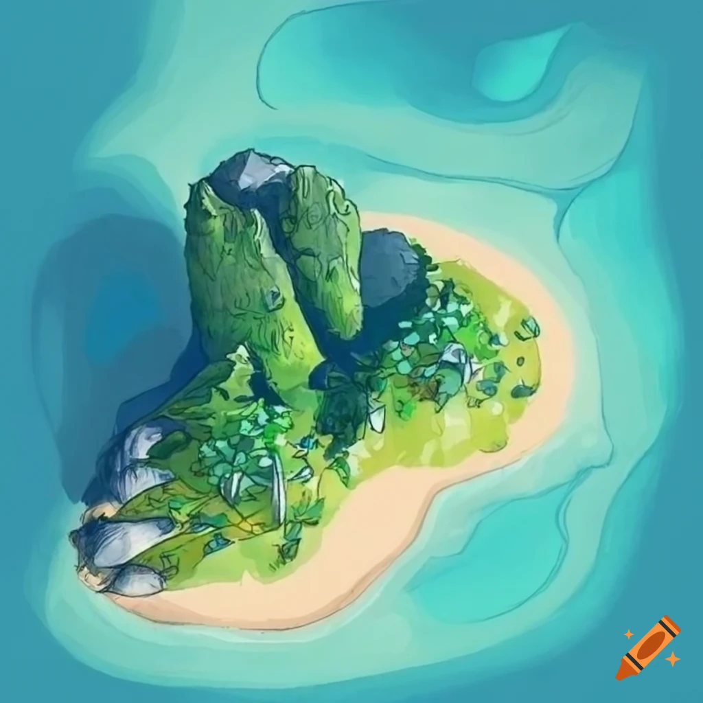 Overhead view of seven islands on Craiyon