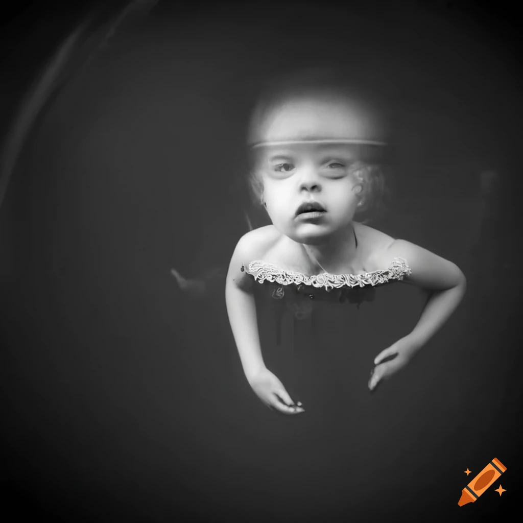 Vintage image of a sad girl floating