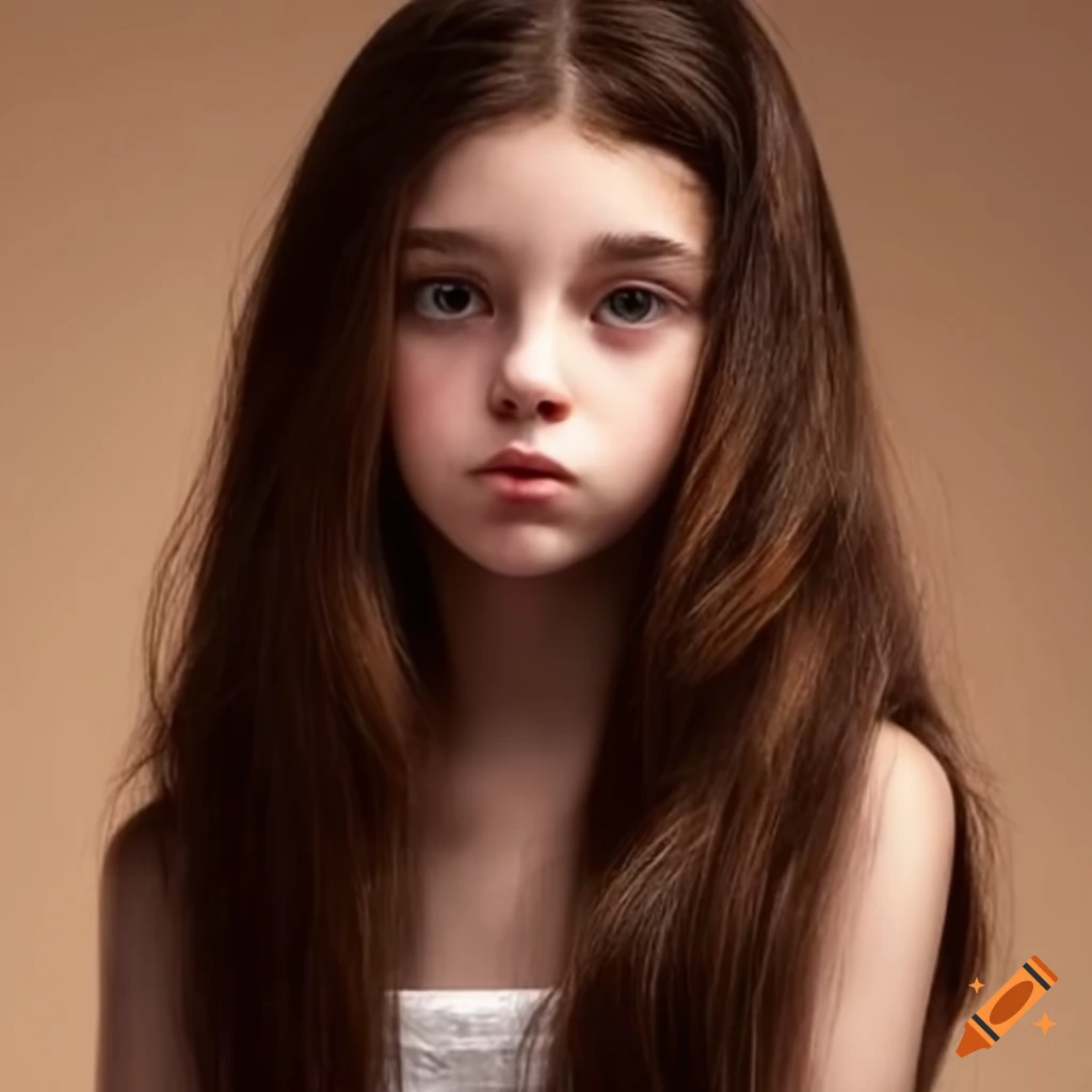 Portrait of a pale-skinned teenage girl with long dark hair on Craiyon