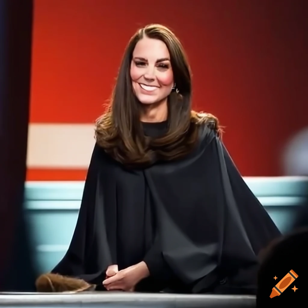 Kate Middleton getting her hair cut on a talk show on Craiyon