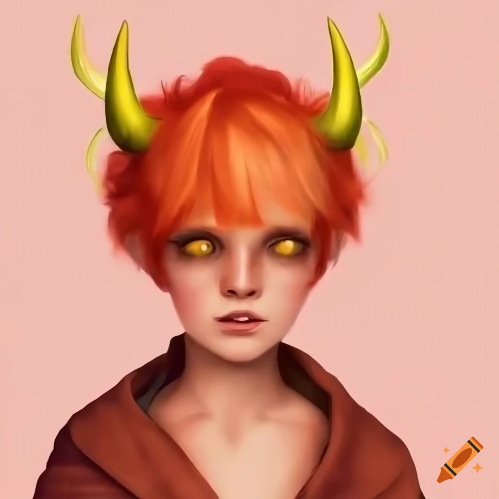 Art of a pink-skinned fantasy creature with long red hair on Craiyon