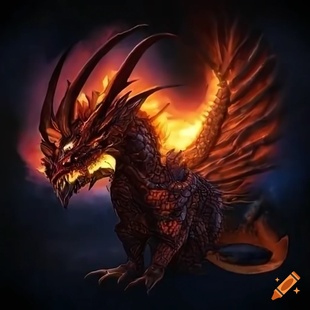Artwork of a fiery dragon with obsidian scales on Craiyon